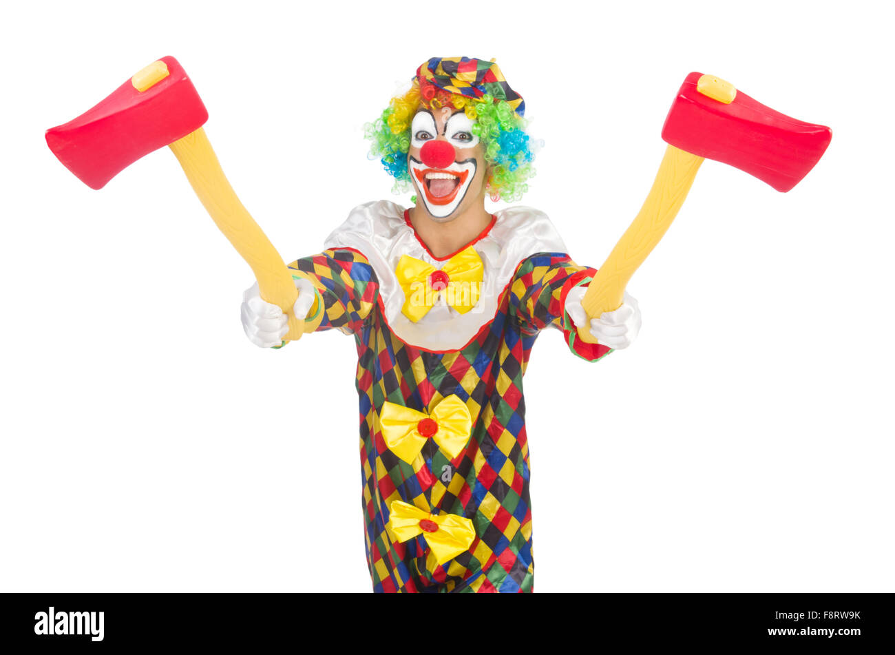 Clown with axe isolated on white Stock Photo - Alamy