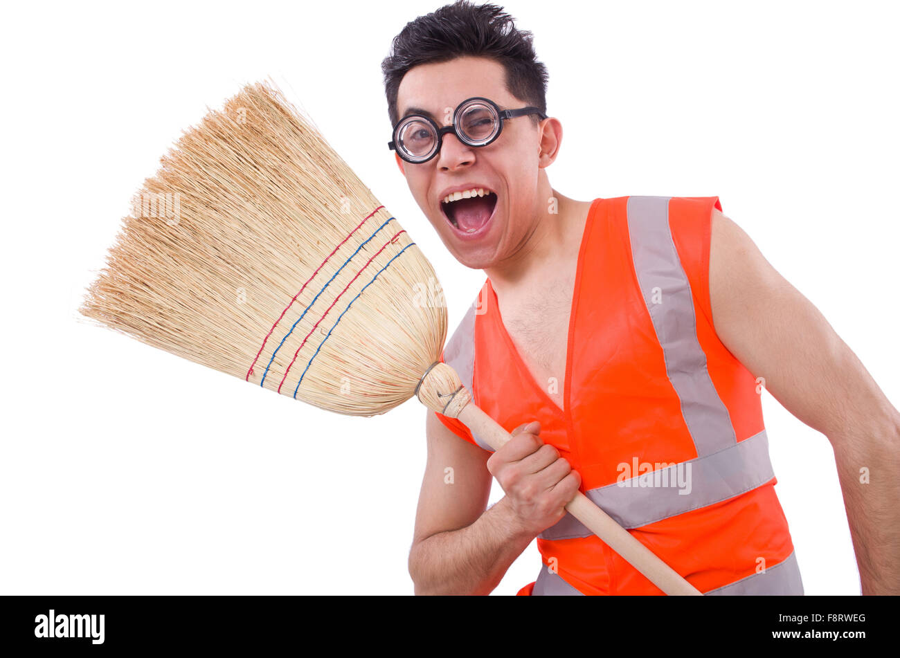 Funny janitor isolated on white Stock Photo - Alamy