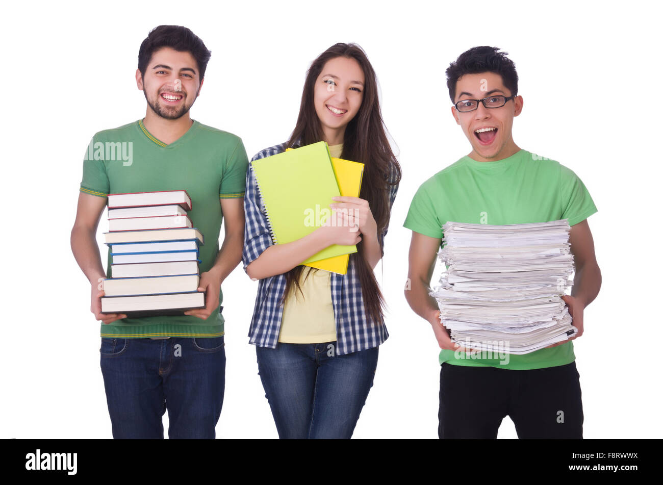 Students with books isolated on white Stock Photo - Alamy
