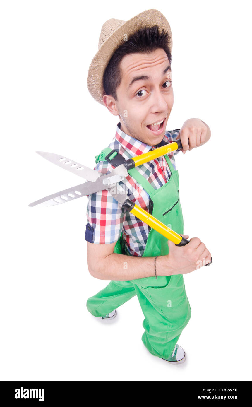 Boy trimming plant with shears hi-res stock photography and images - Alamy