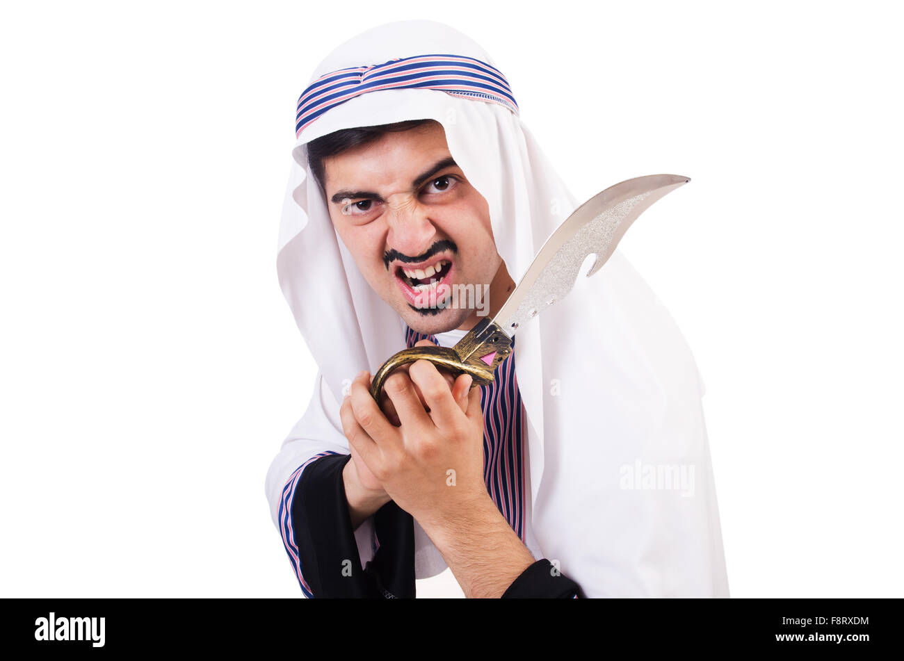 Arab man with knife isolated on white Stock Photo - Alamy