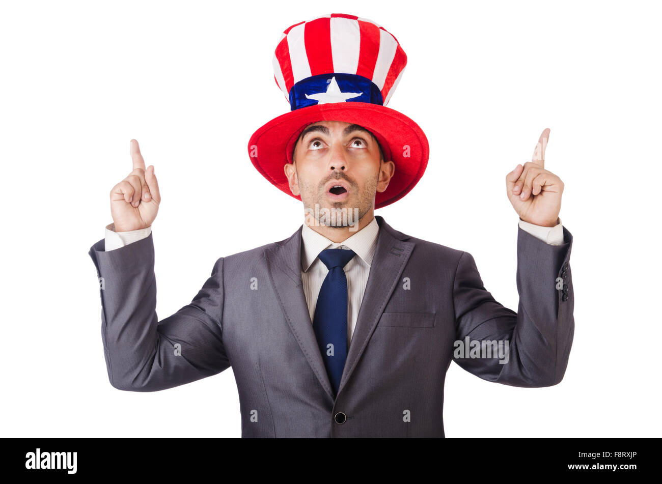 Man with american hat on white Stock Photo - Alamy