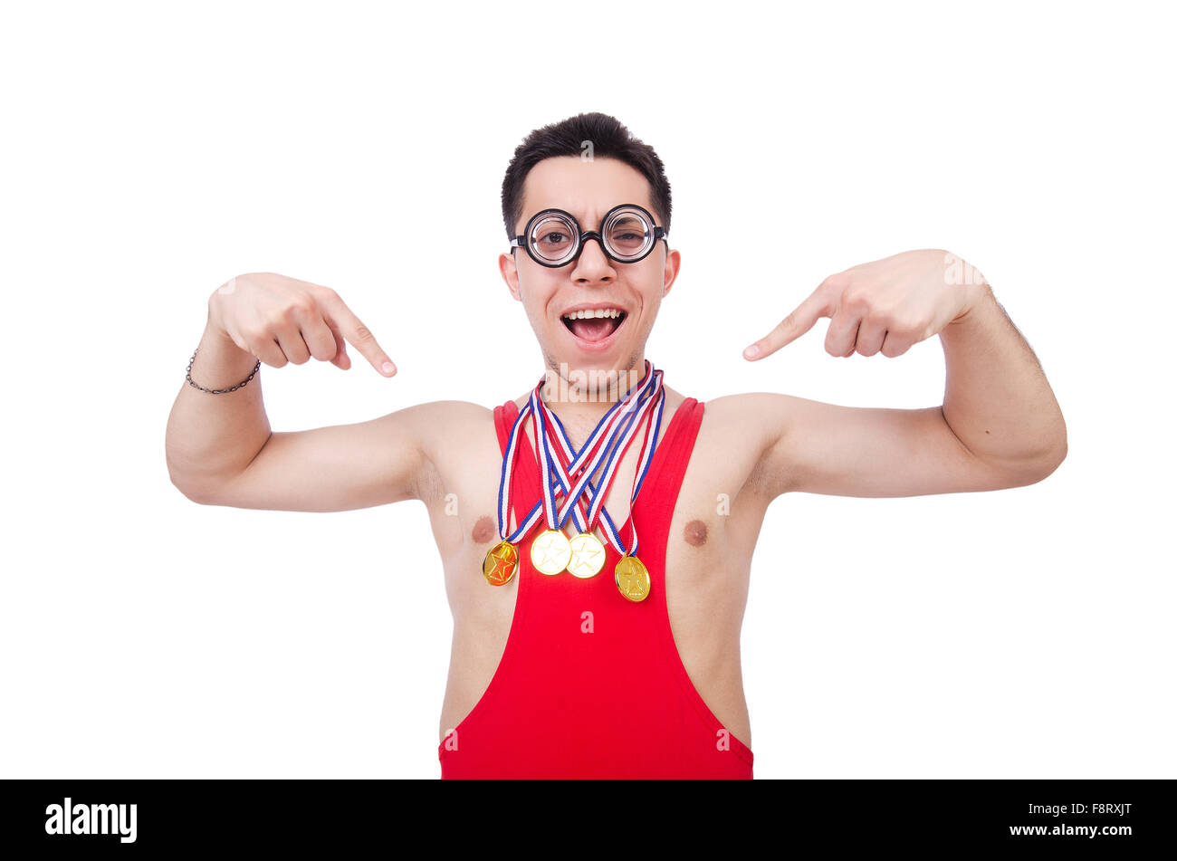 Funny wrestler with winners gold medal Stock Photo - Alamy