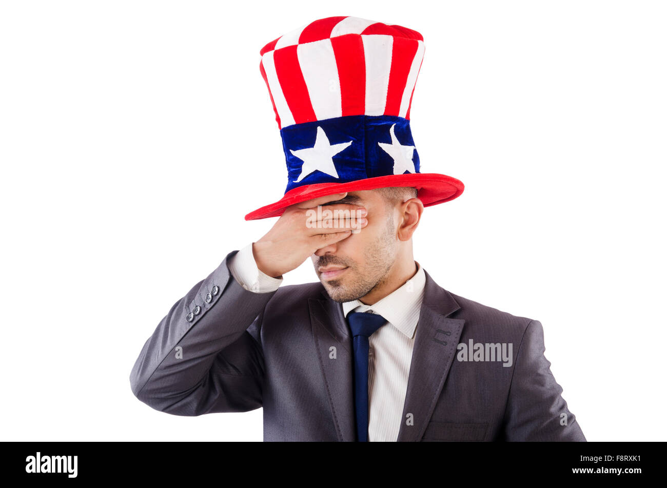 Man with american hat on white Stock Photo - Alamy