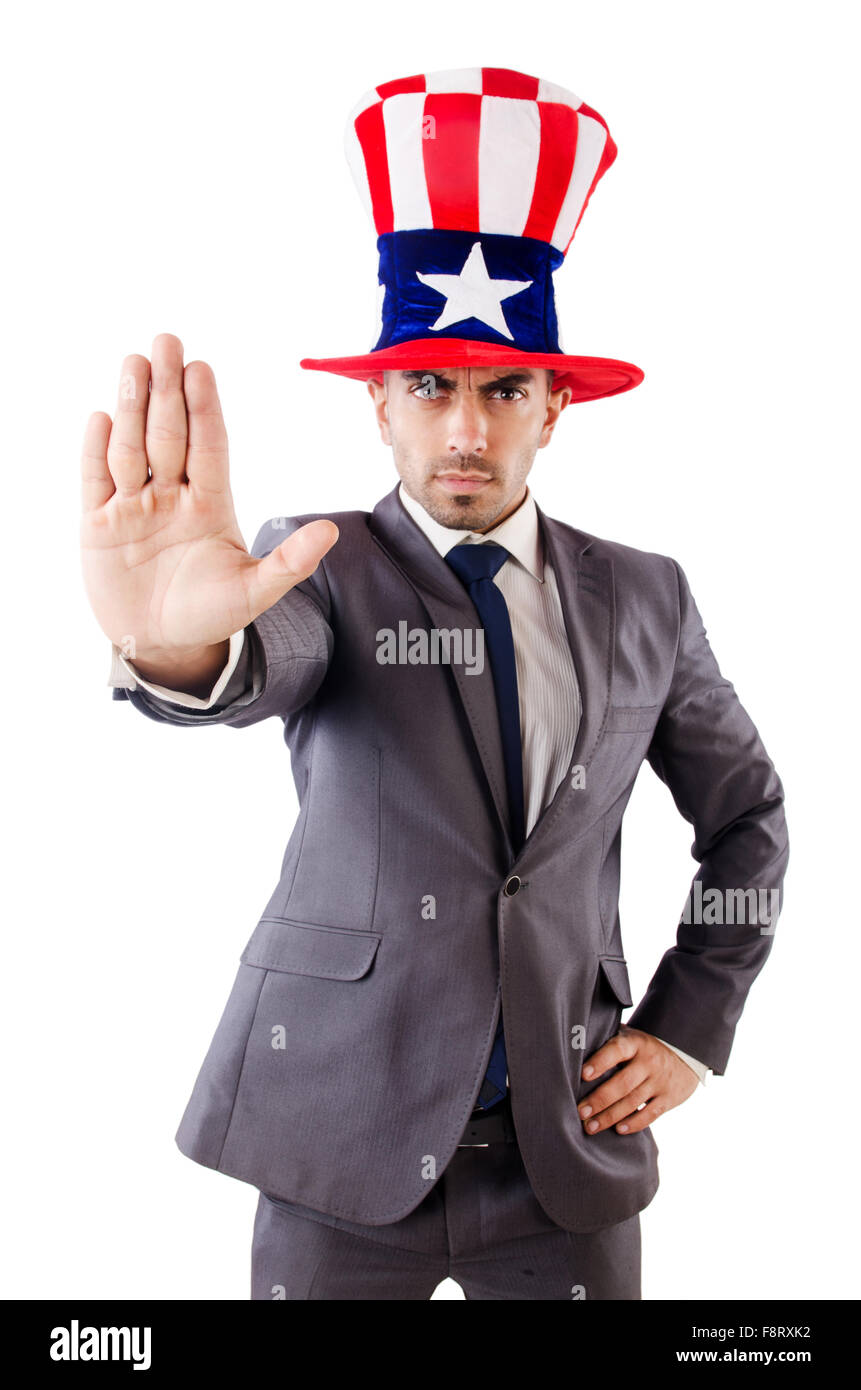 Man with american hat isolated on white Stock Photo - Alamy
