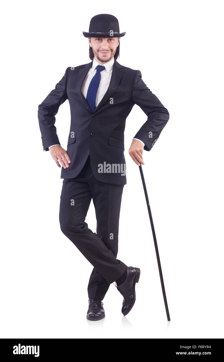 Man dancing with walking stick on white Stock Photo - Alamy