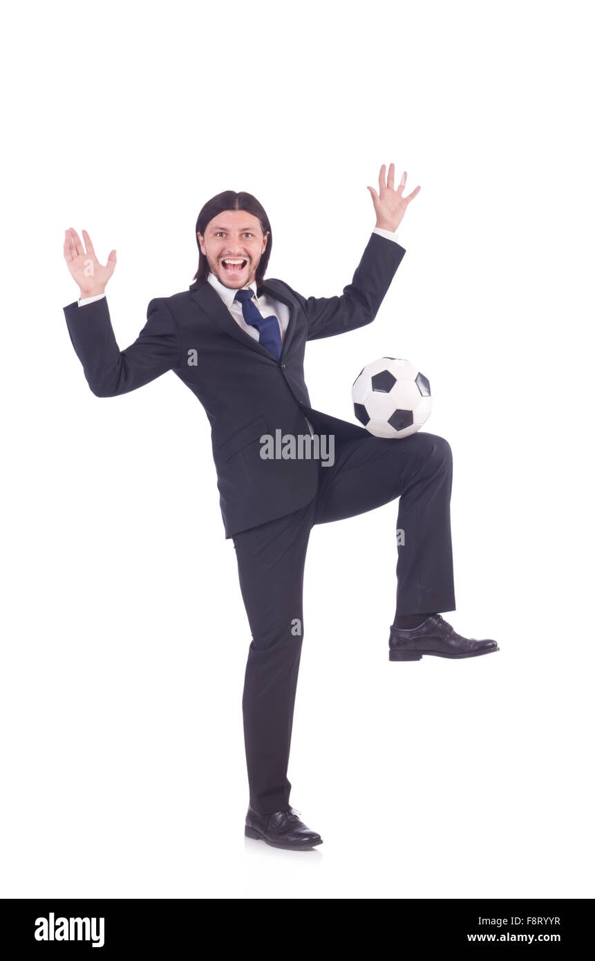 Man with football isolated on white Stock Photo - Alamy