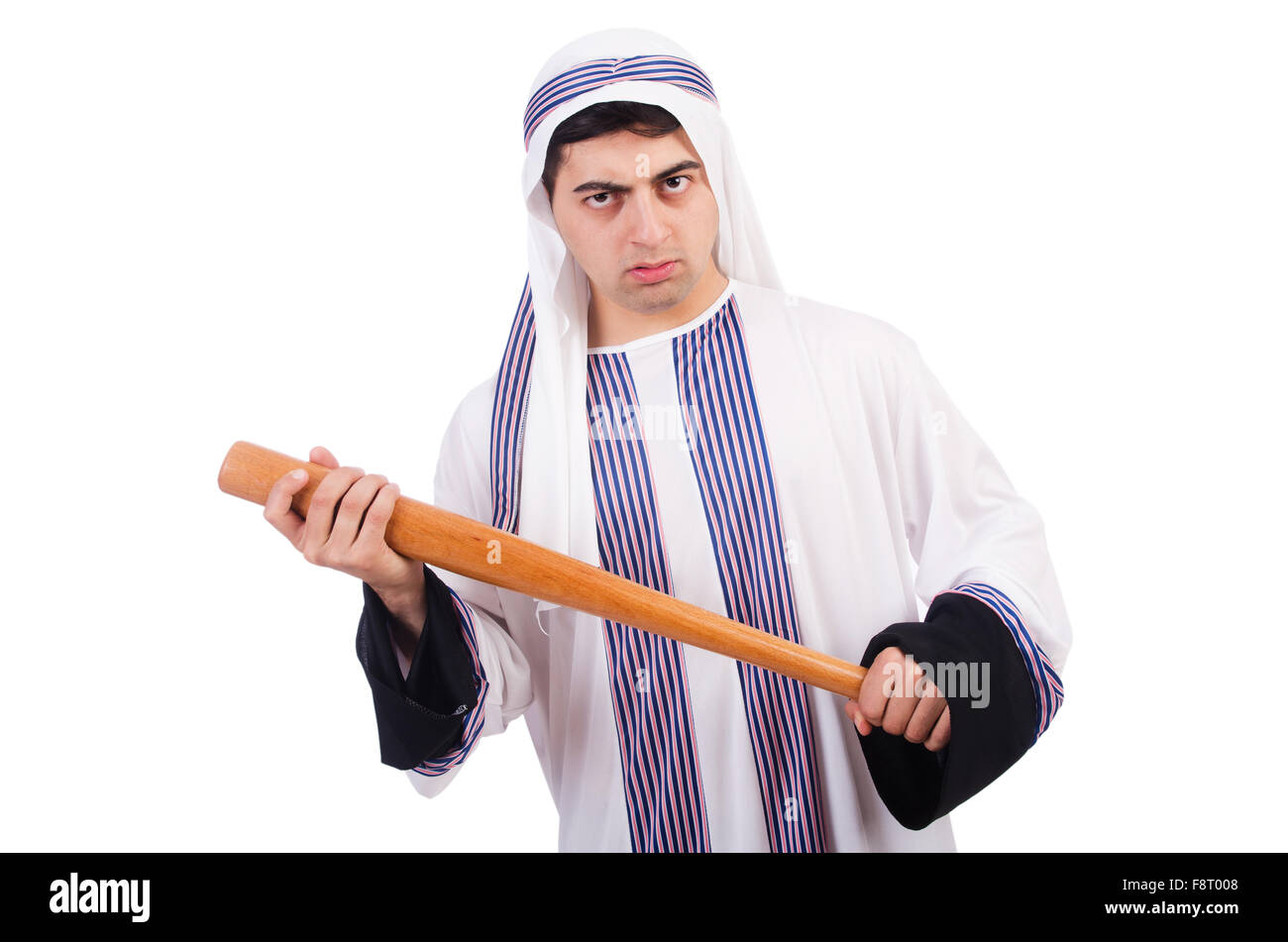 Aggressive arab man with baseball bat on white Stock Photo - Alamy
