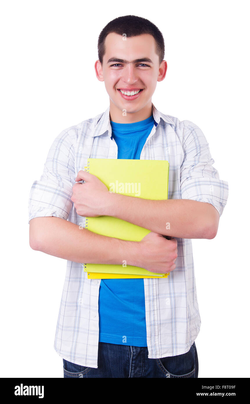 Young student with book on white Stock Photo - Alamy
