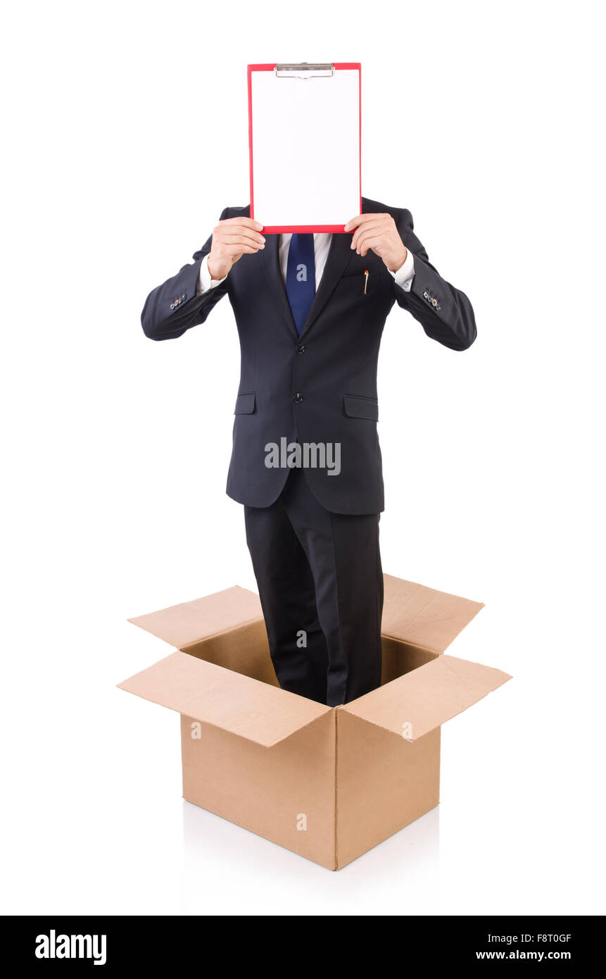 Young businessman in thinking out of box concept Stock Photo - Alamy