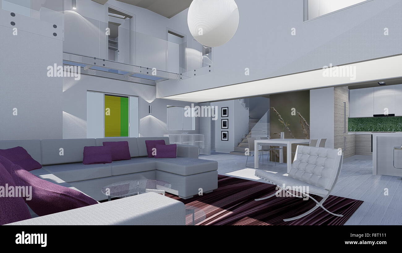 3d design of modern home appartment indoor Stock Photo - Alamy