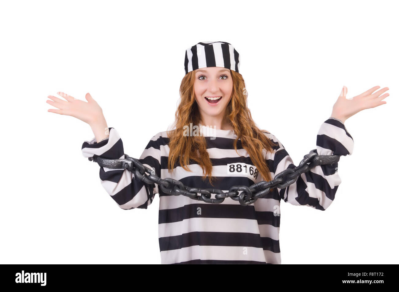 Prisoner in striped uniform on white Stock Photo - Alamy