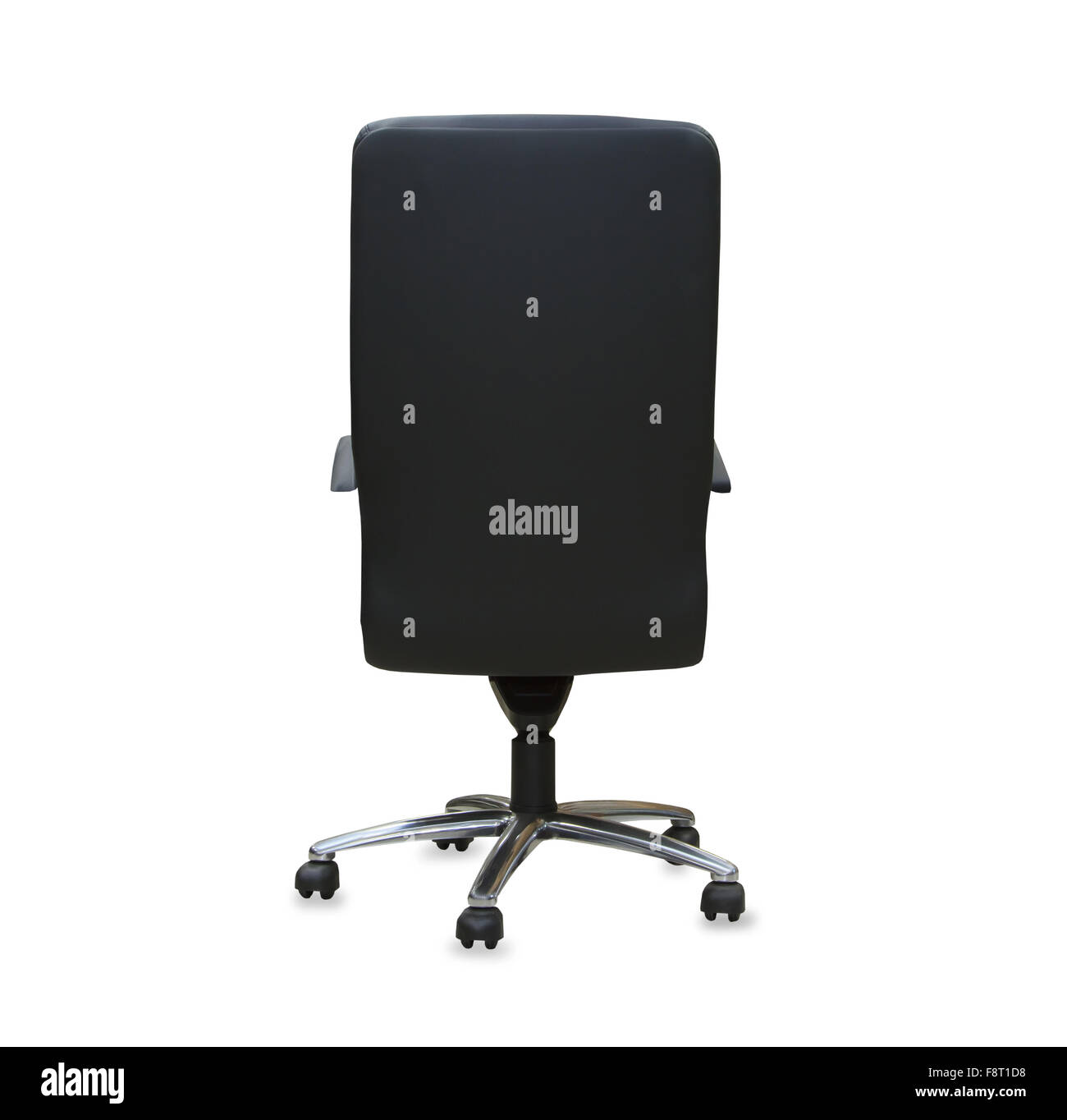 back view of modern office chair from black leather. Isolated Stock ...