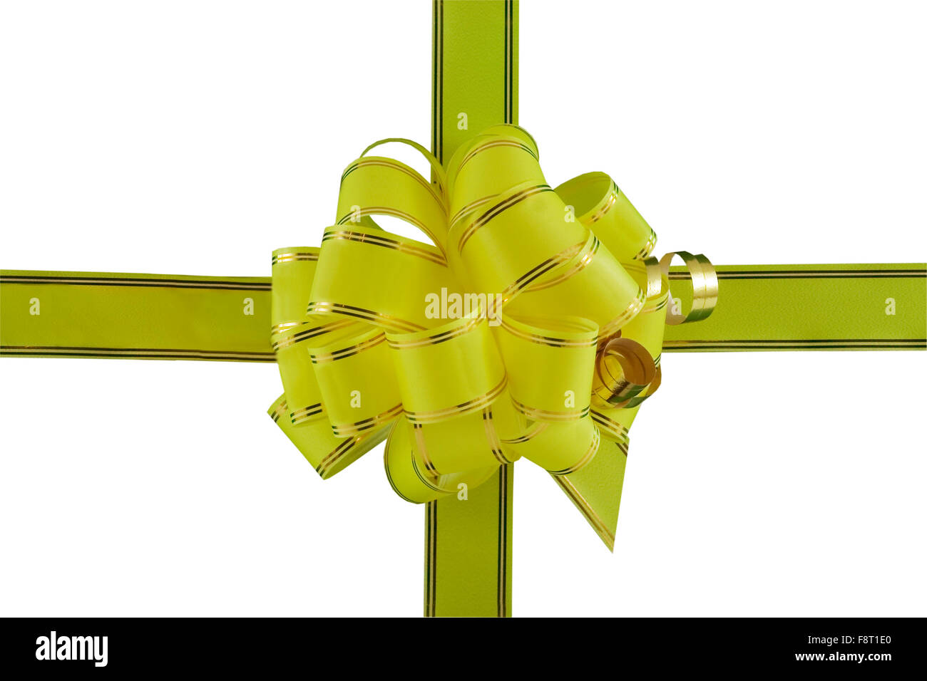 yellow holiday bow on white background Stock Photo - Alamy