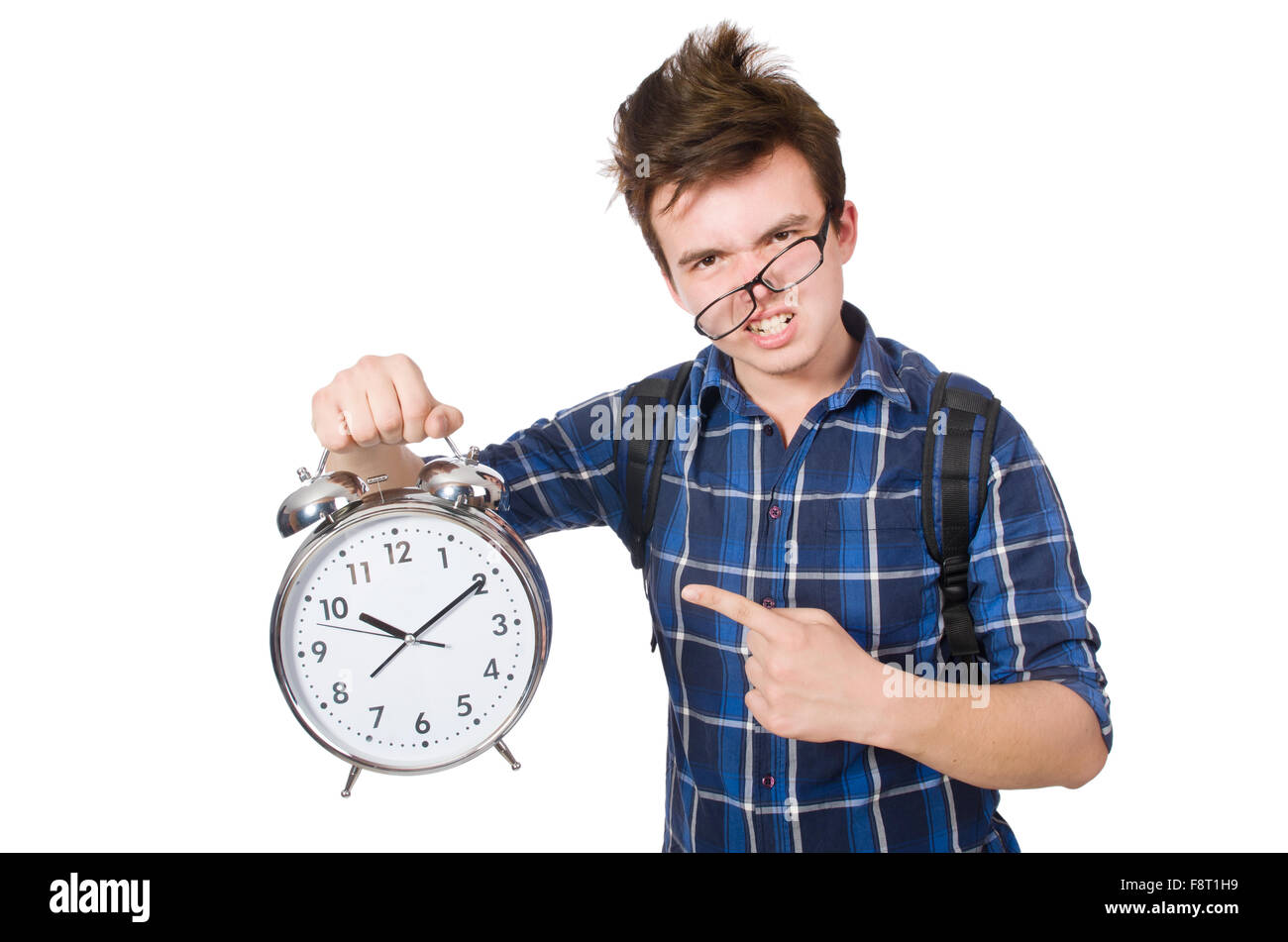 Student missing his studying deadlines on white Stock Photo - Alamy