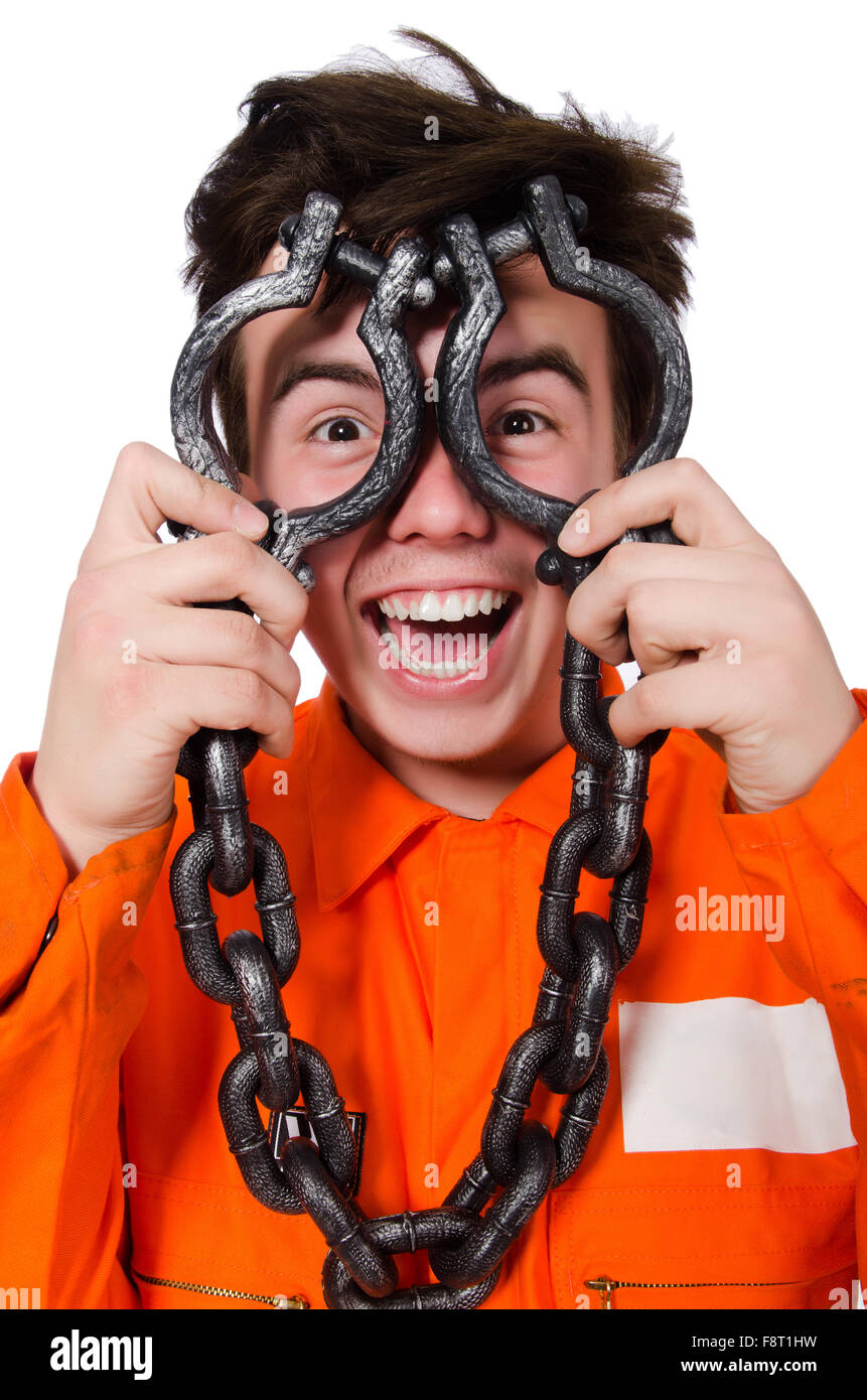 Young inmate with chains isolated on the white Stock Photo - Alamy