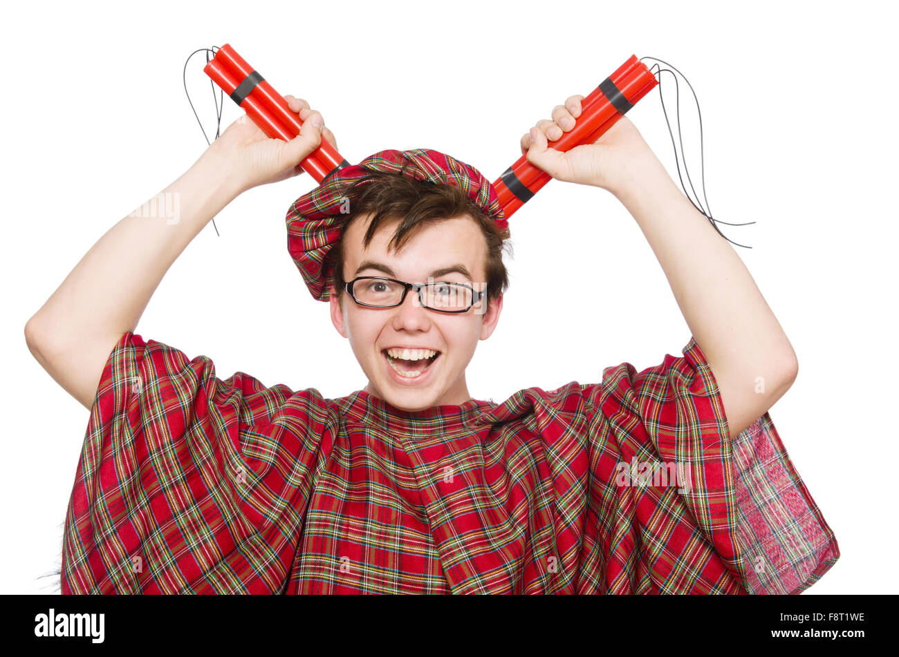 Scotsman with bomb isolated on white Stock Photo - Alamy