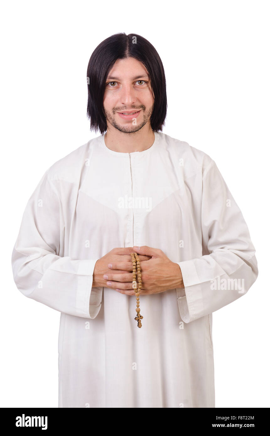 Young priest with bible isolated on white Stock Photo - Alamy