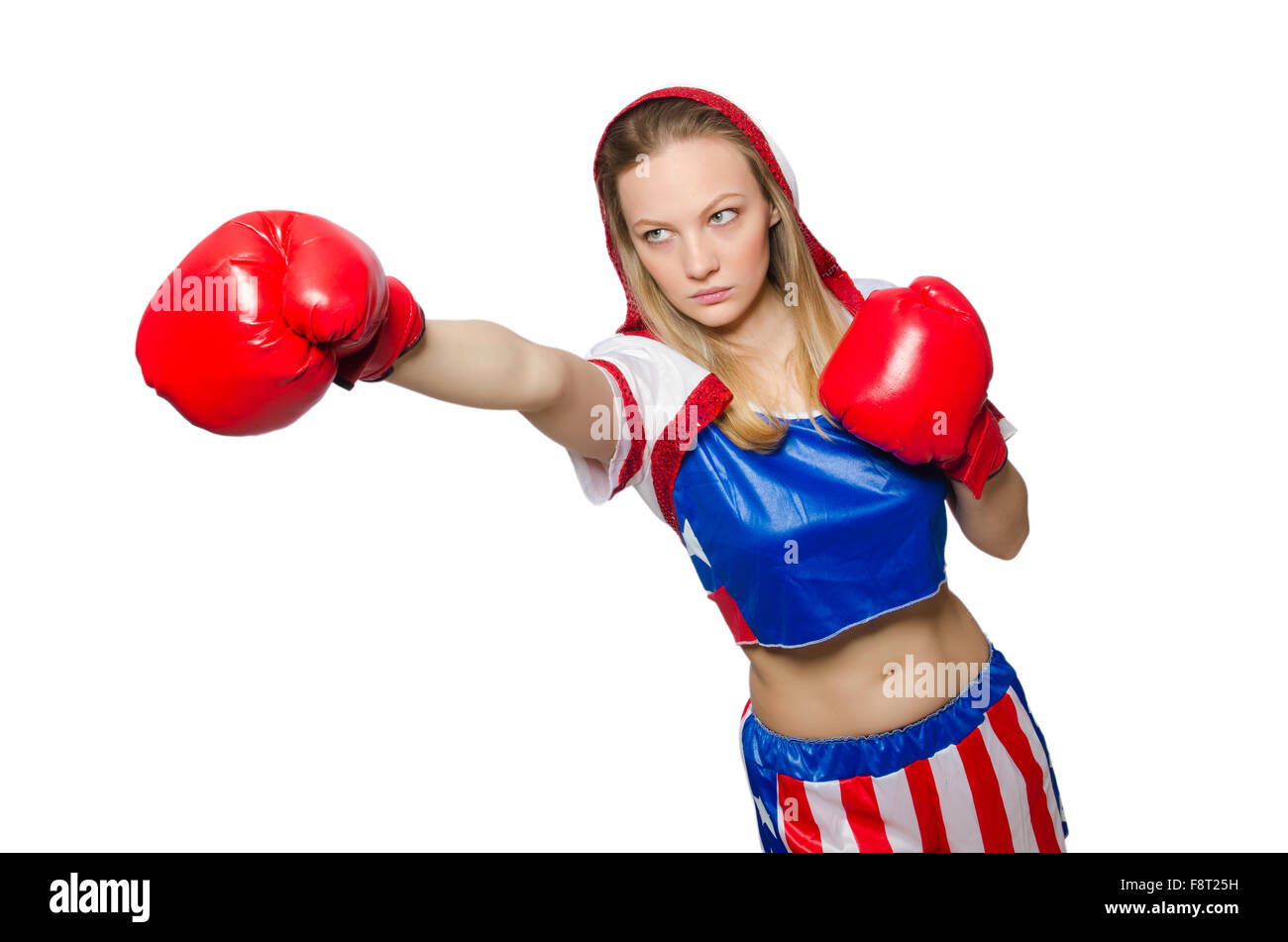 Female boxer isolated on the white background Stock Photo - Alamy