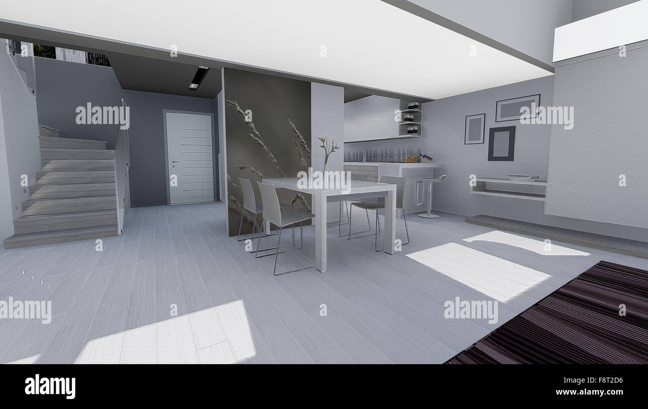 3d design of modern home appartment indoor Stock Photo - Alamy