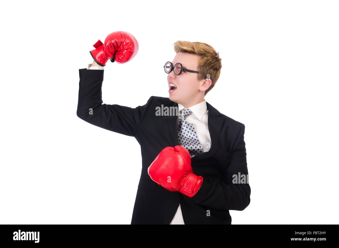 Young businessman boxer isolated on white Stock Photo - Alamy