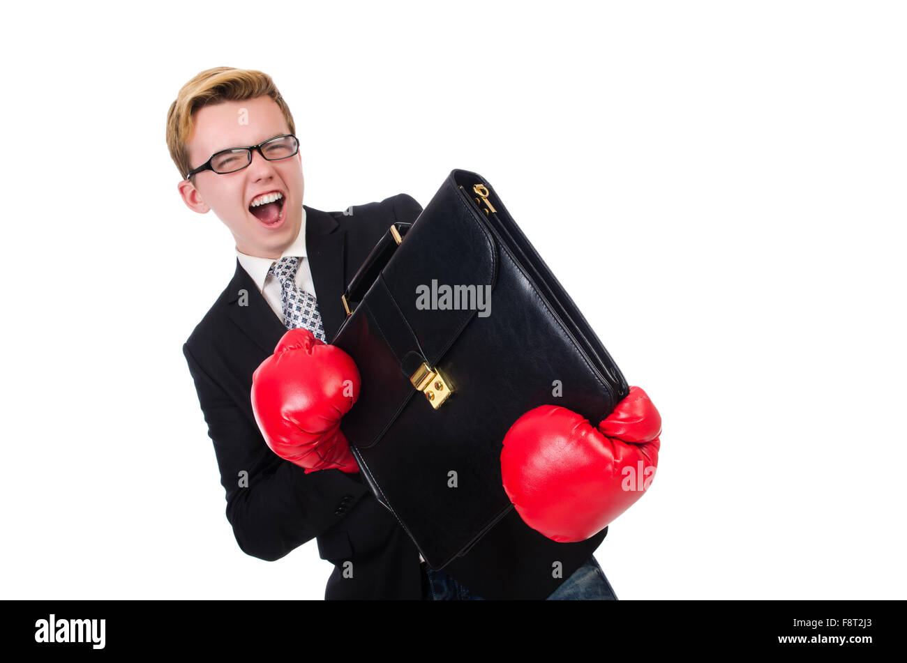 Young businessman boxer isolated on white Stock Photo - Alamy