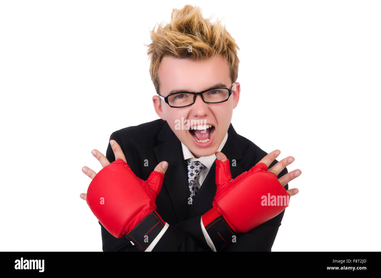 Young businessman boxer isolated on white Stock Photo - Alamy
