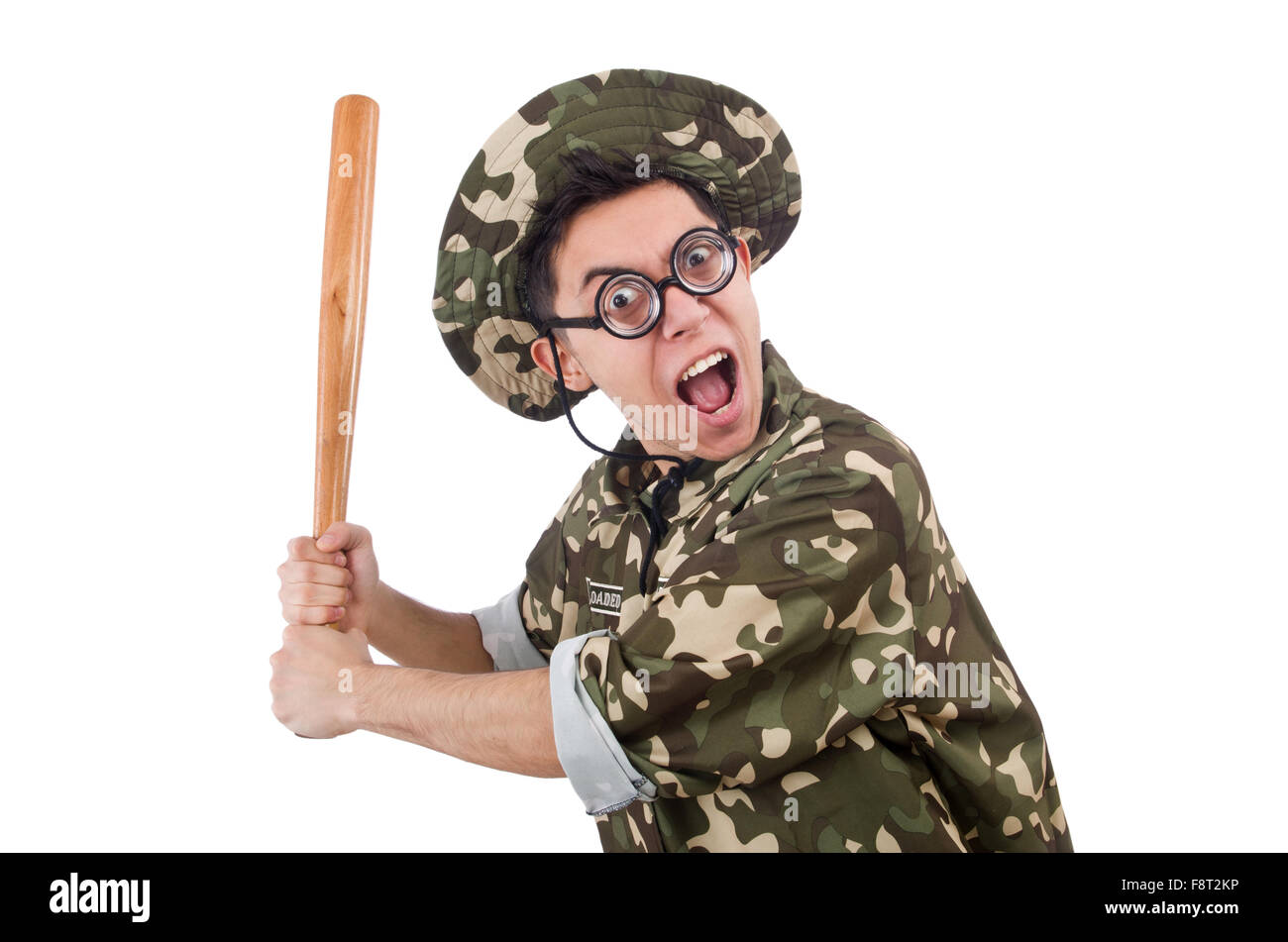 Soldier with baseball bat isolated on white Stock Photo - Alamy