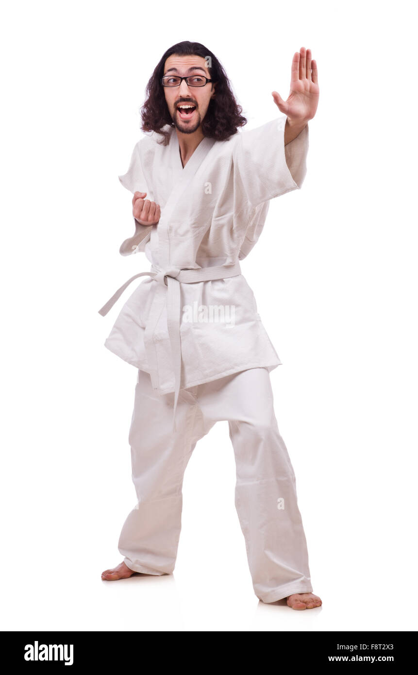 Funny karate fighter isolated on the white Stock Photo - Alamy