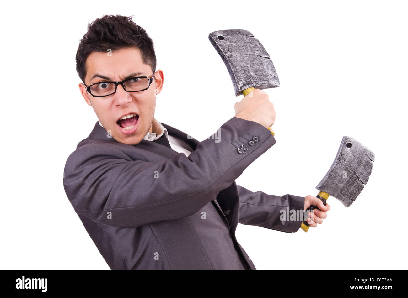 Man with axe isolated on white Stock Photo - Alamy