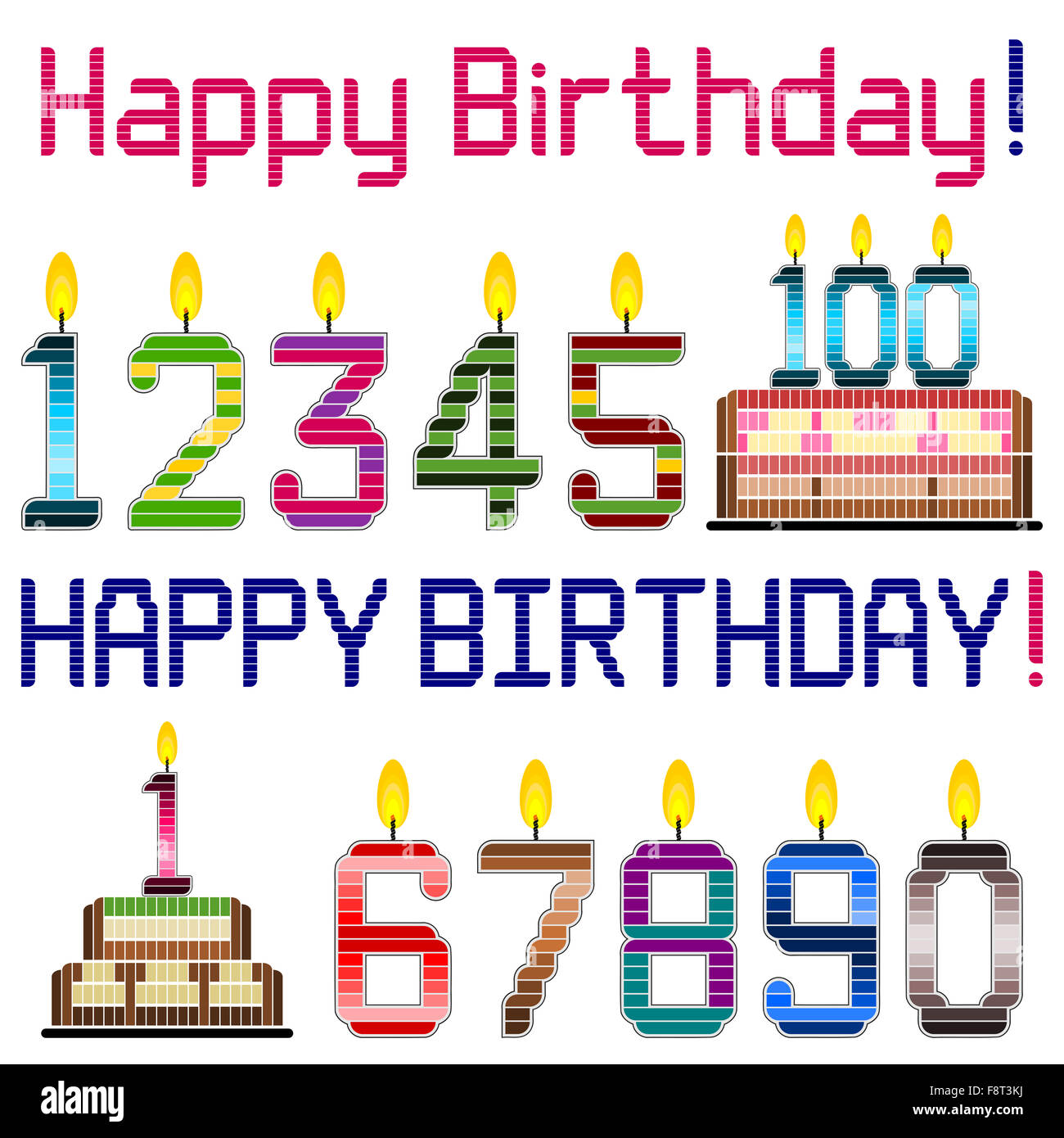 Happy birthday greeting theme design elements such as number candles ...
