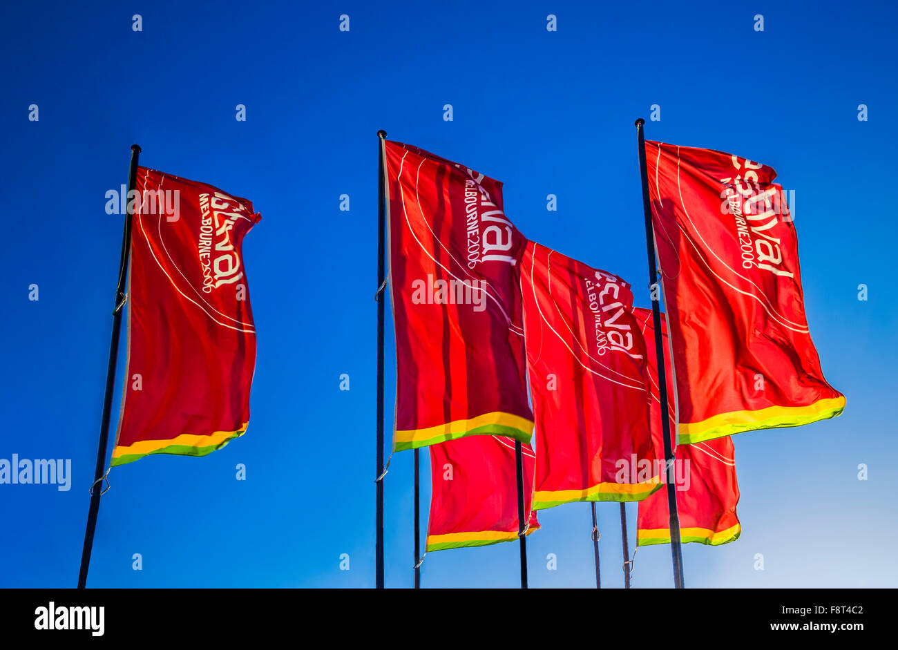 Colourful flags on the streets of the Docklands precinct Melbourne ...