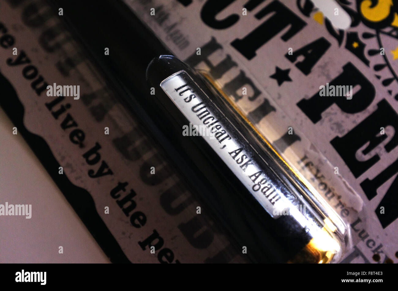 A message on a prediction pen photographed against a white background ...