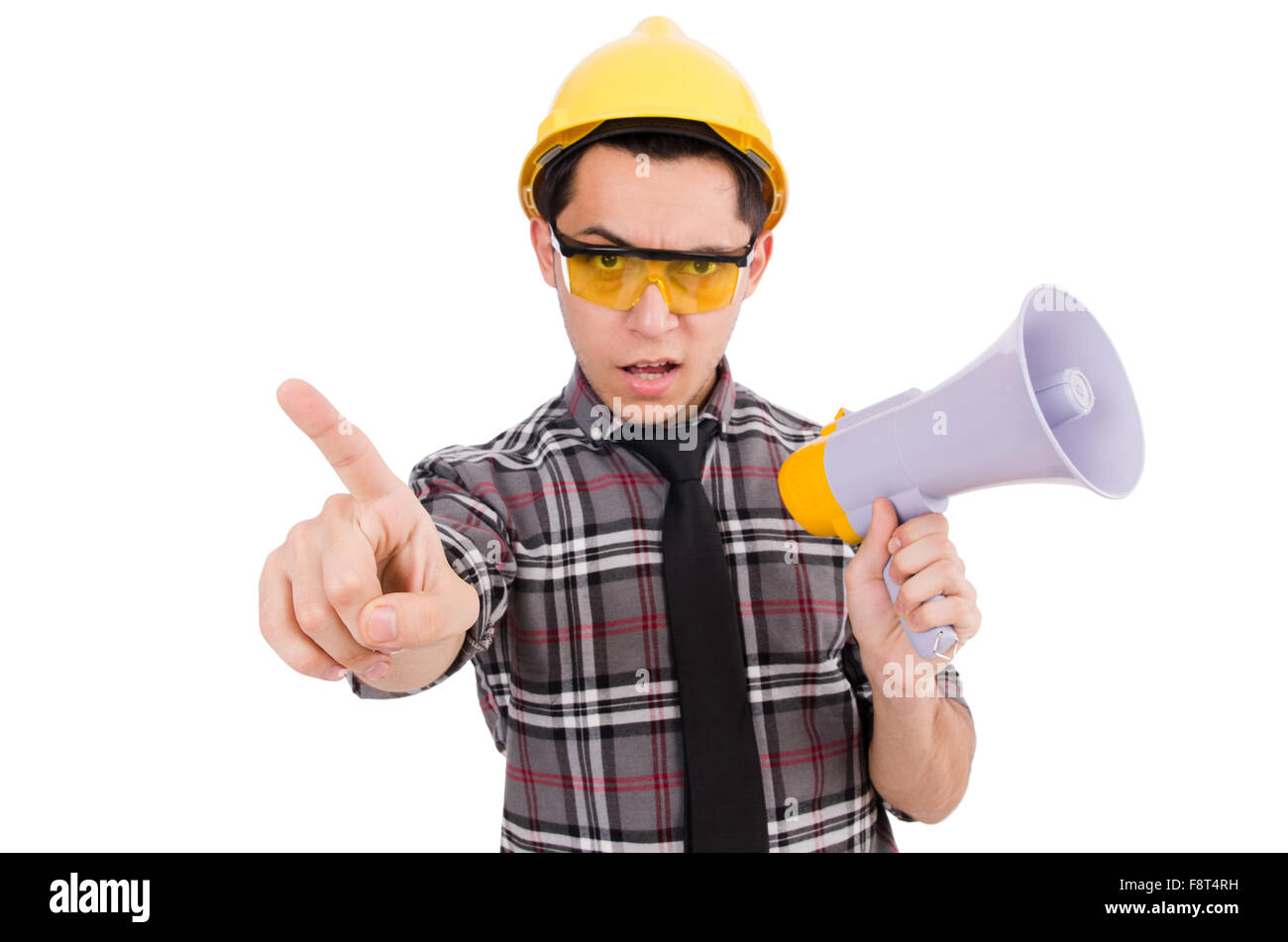 Construction supervisor shouting at megaphone Stock Photo - Alamy