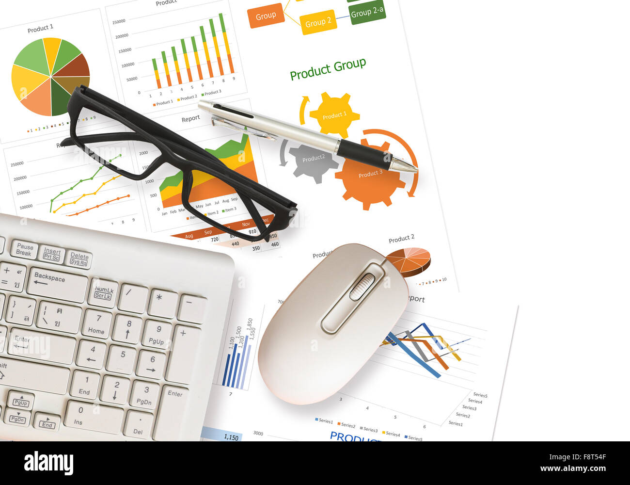 Business and financial graph and figure report on desk in the office ...