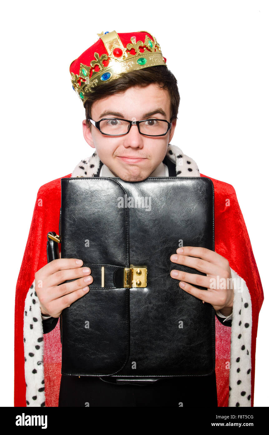 Businessman with crown isolated on white Stock Photo - Alamy