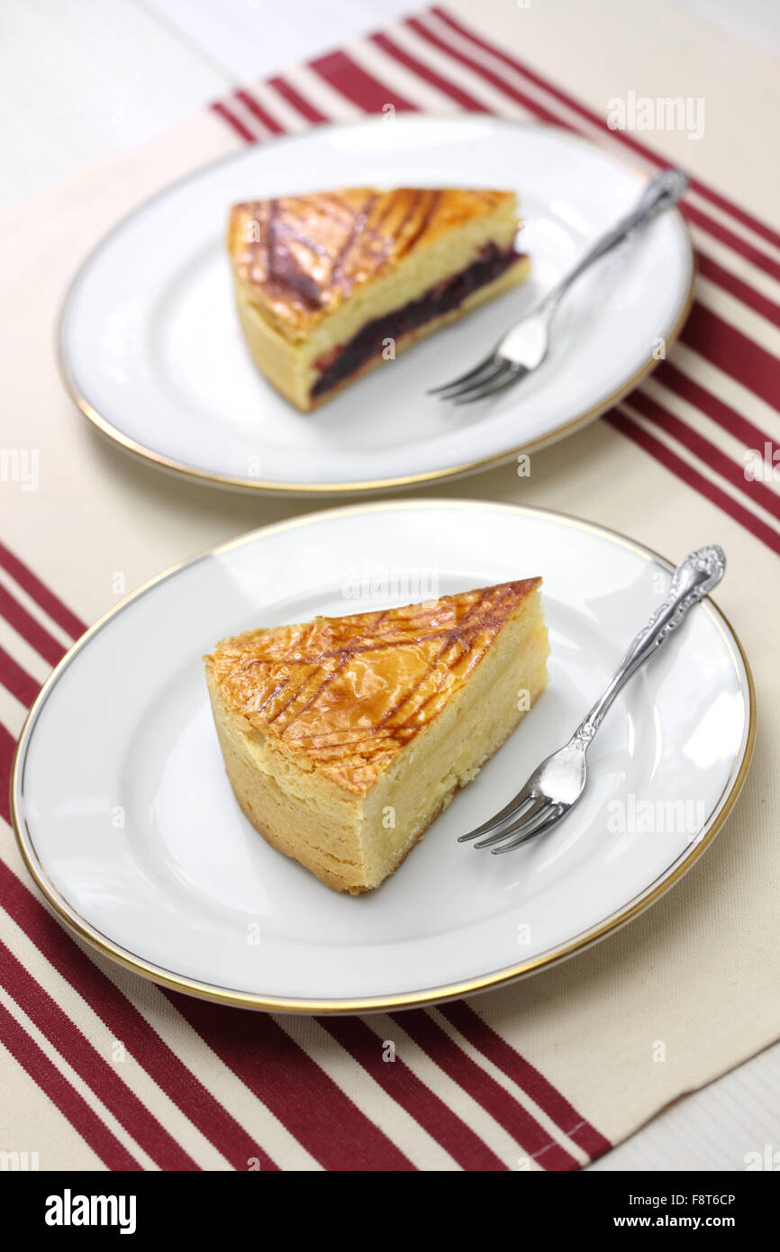 homemade gateau basque, dark cherry jam and custard cream Stock Photo ...