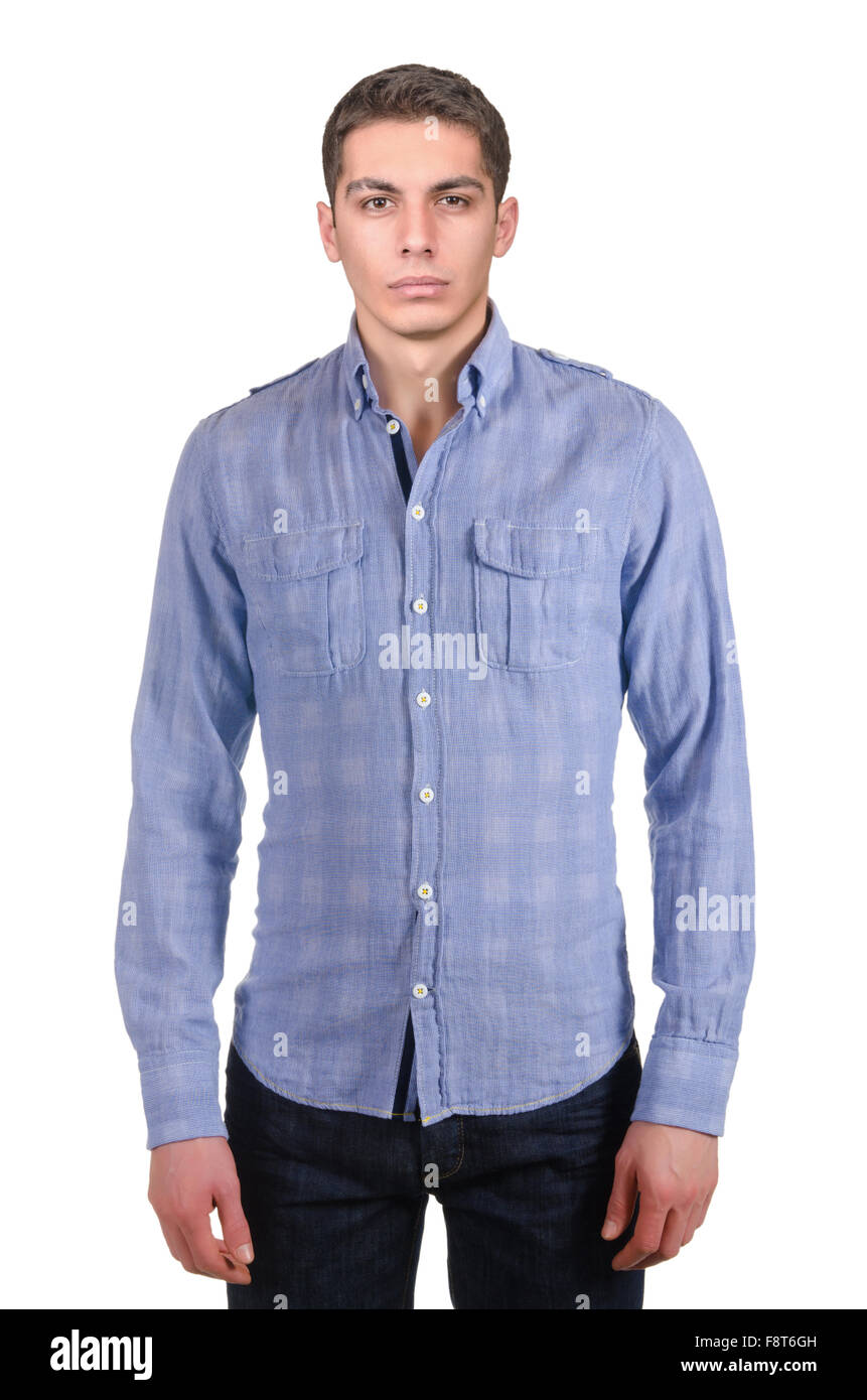 Male model with shirt isolated on white Stock Photo - Alamy