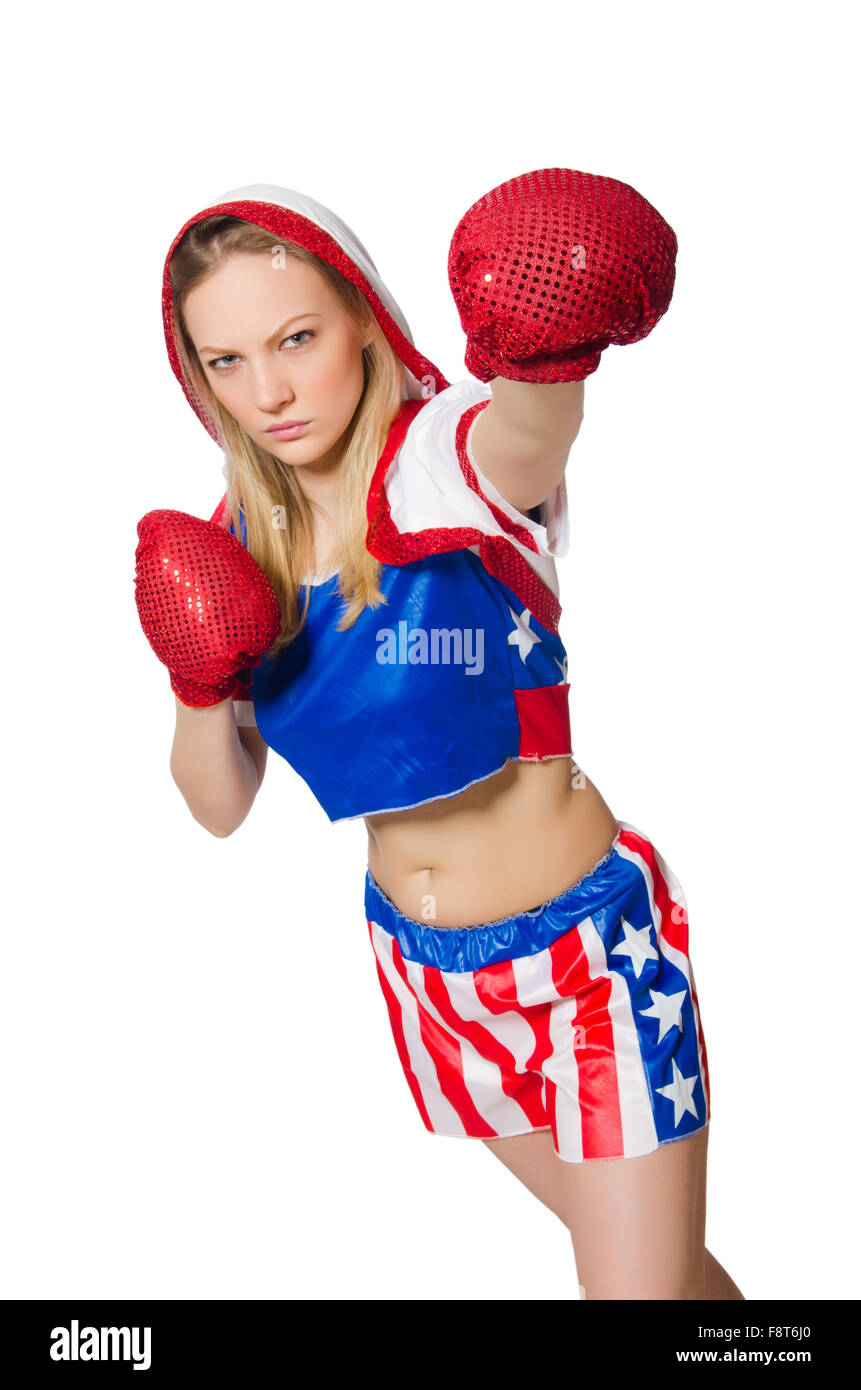 Female boxer isolated on the white background Stock Photo - Alamy