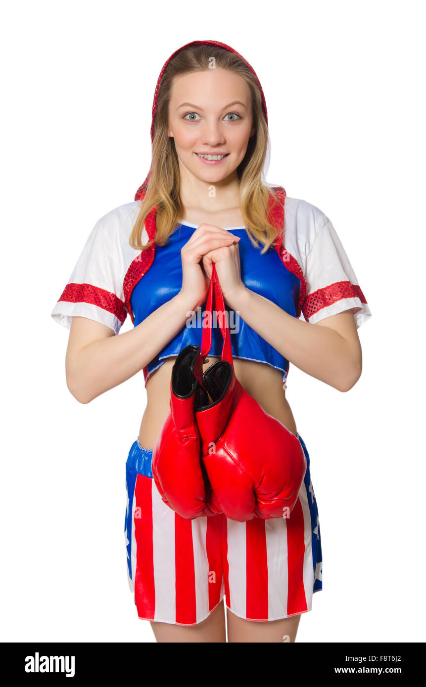 Female boxer isolated on the white background Stock Photo - Alamy