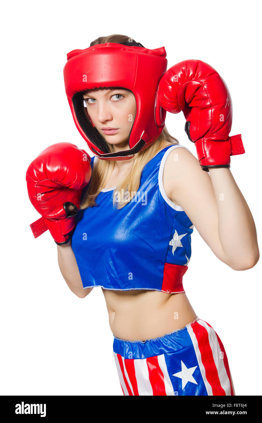 Female boxer isolated on the white background Stock Photo - Alamy