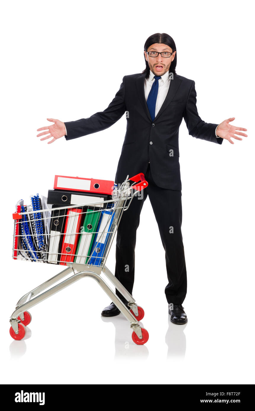 Man with business folders isolated on white Stock Photo - Alamy