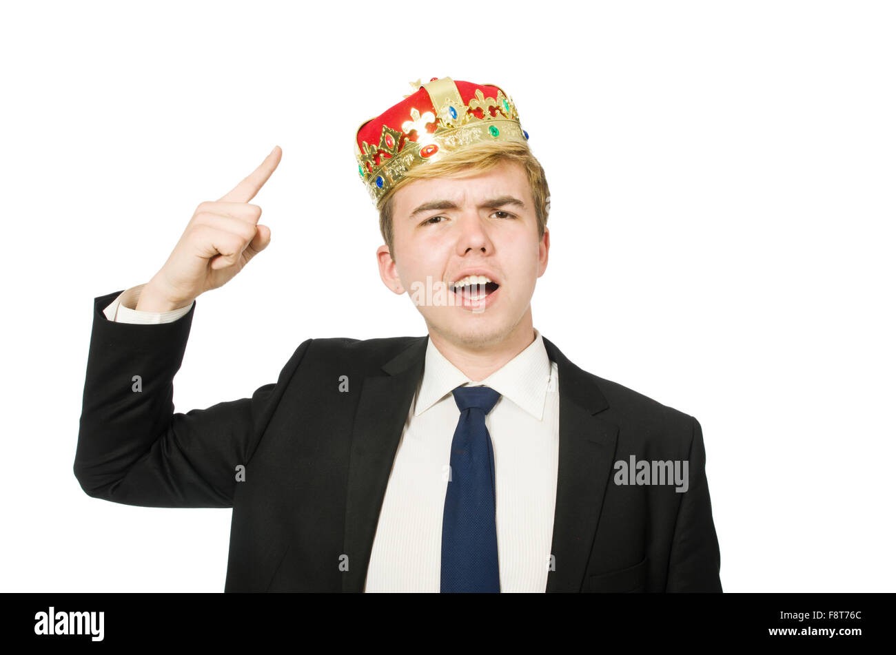 Businessman with crown isolated on white Stock Photo - Alamy