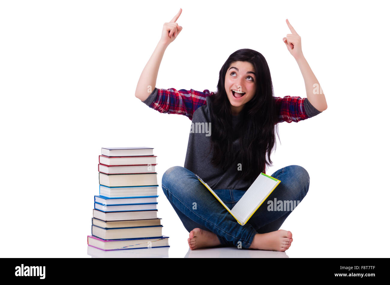 Young student with books isolated on white Stock Photo - Alamy