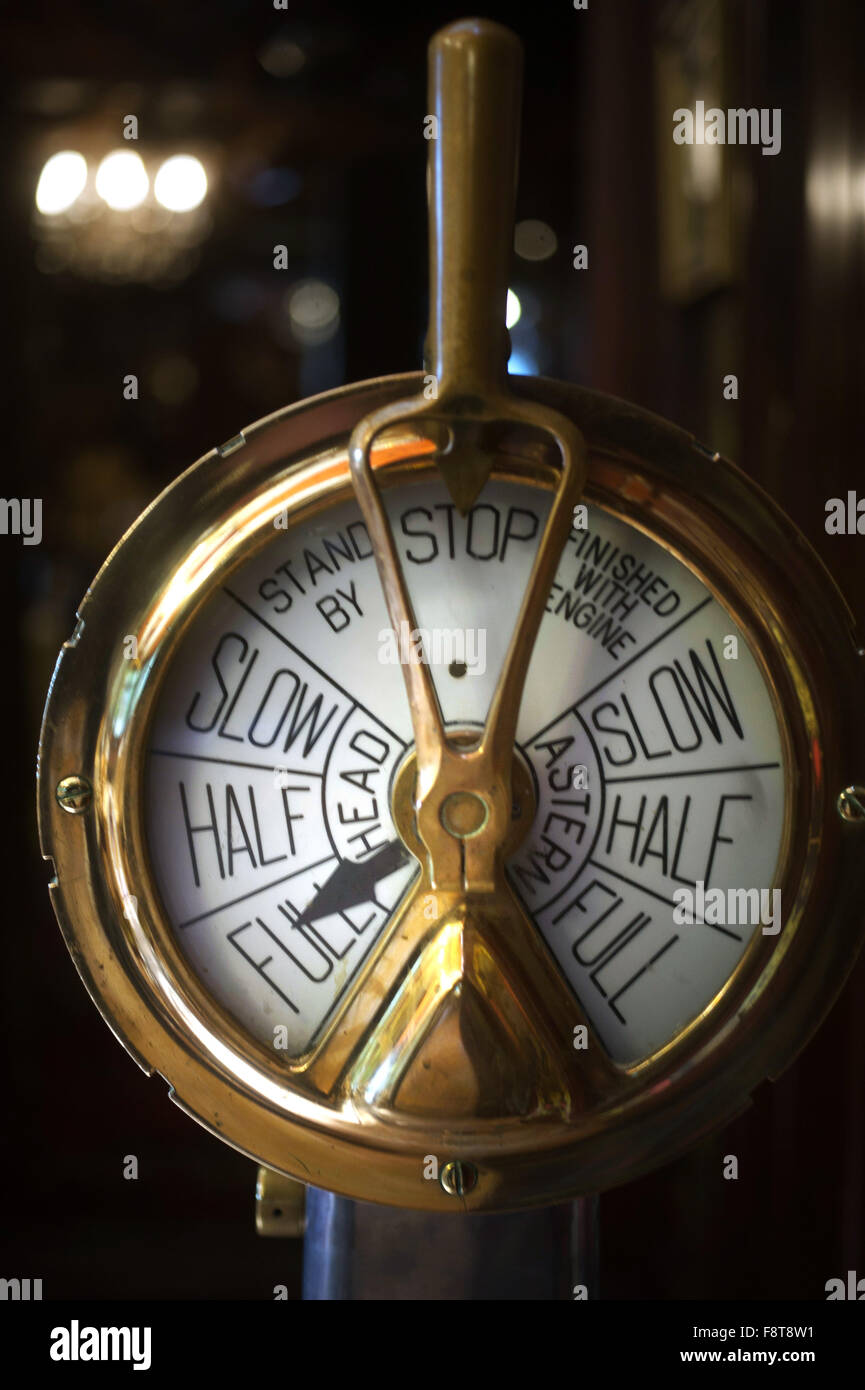 Brass engine controller on old ship Stock Photo - Alamy