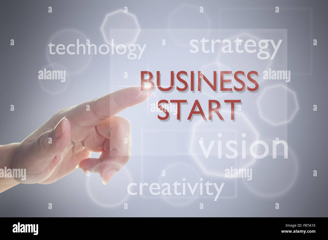 Finger selecting business start on touch screen Stock Photo - Alamy