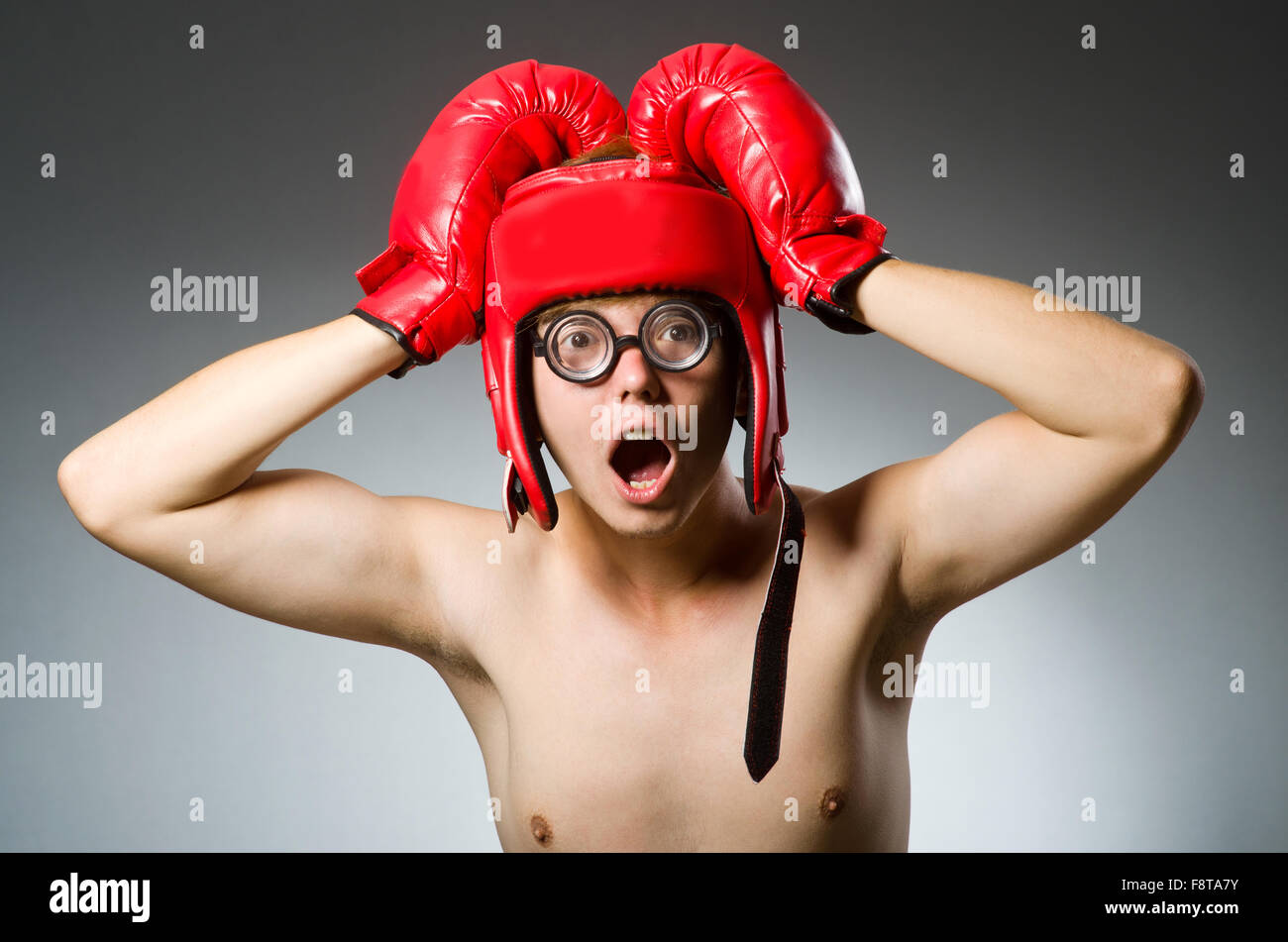 Funny nerd boxer in sport concept Stock Photo - Alamy