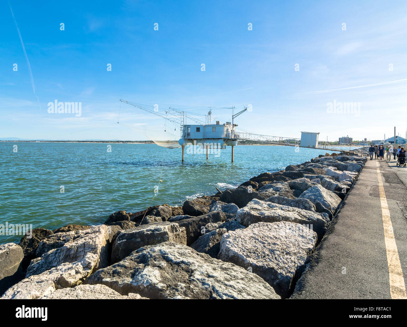 pier with fishing hut and adriatic sea in Marina di Ravenna, Italy ...