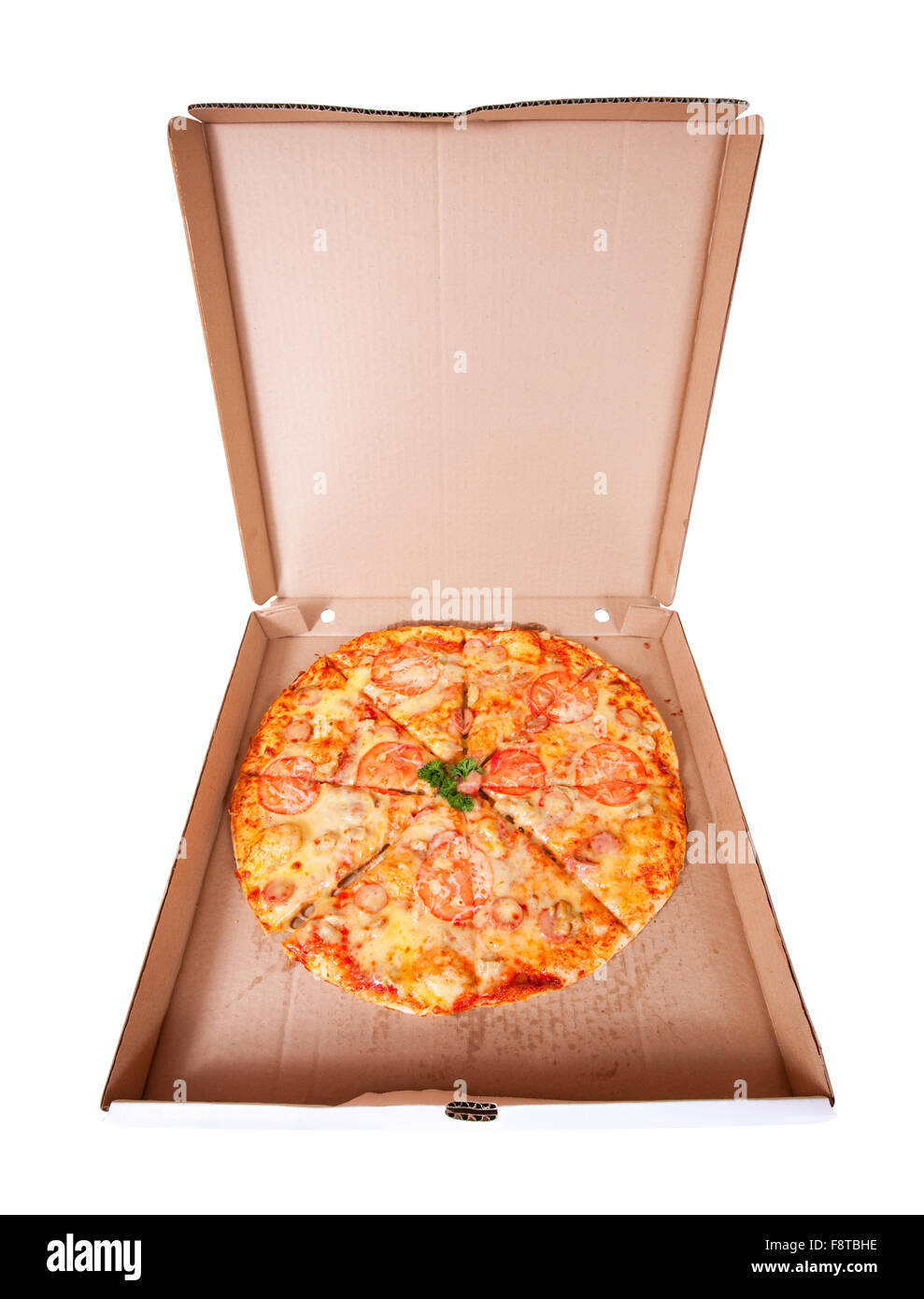 pizza in box. Isolated over white background Stock Photo - Alamy