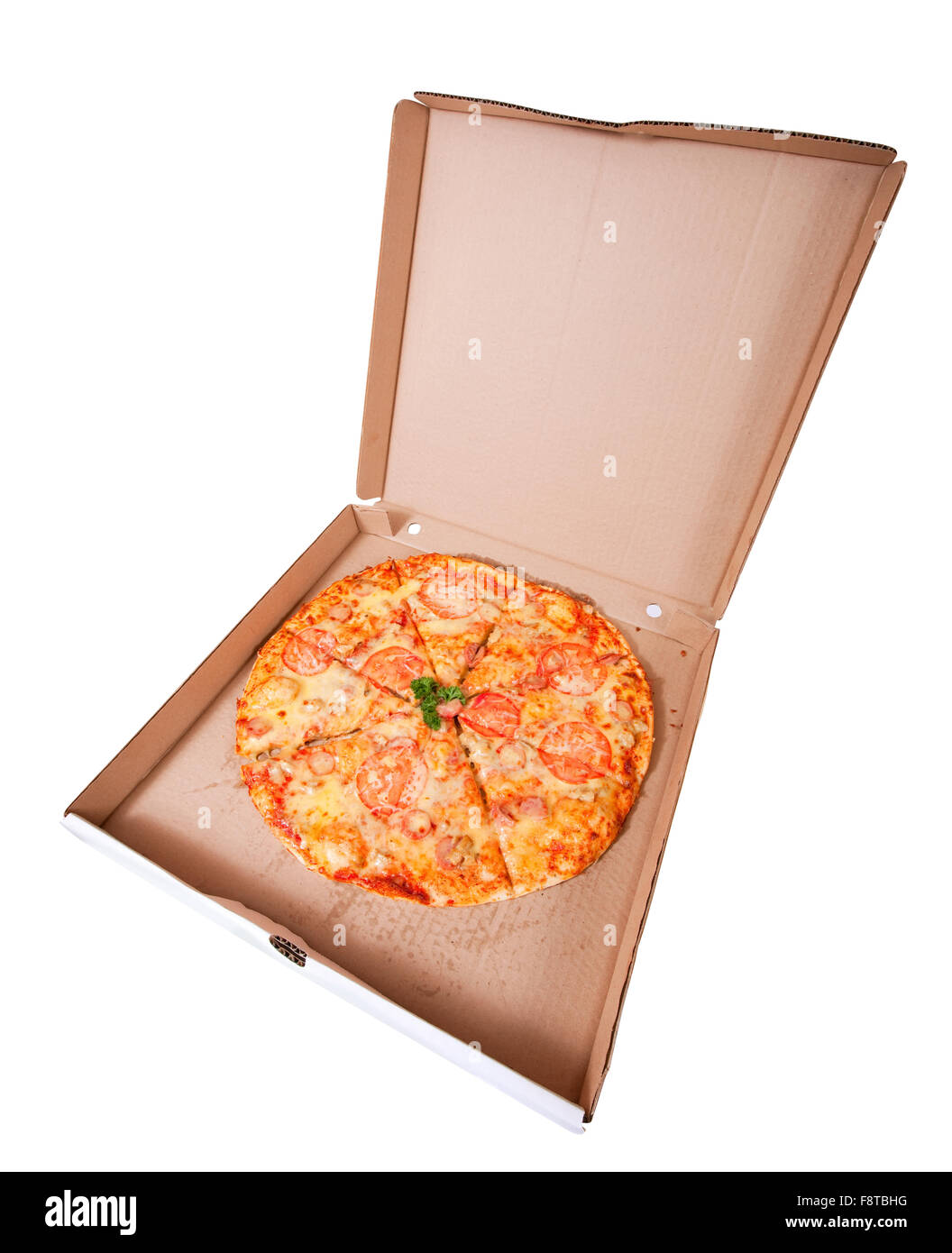 pizza in box. Isolated over white background Stock Photo - Alamy